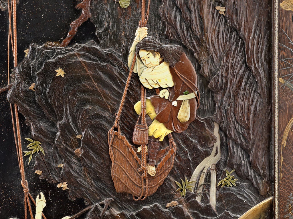 A Japanese inlaid wood panel at 1stDibs