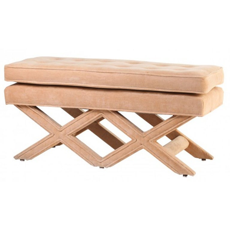 Tan Velvet Tufted Double X Bench at 1stDibs