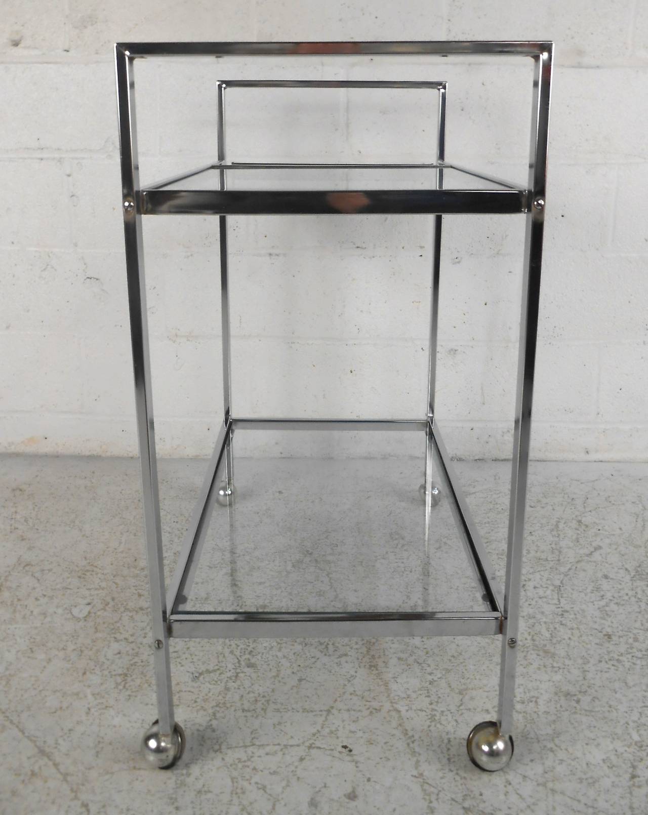 Mid-Century Modern Chrome and Glass Rolling Serving Cart at 1stDibs