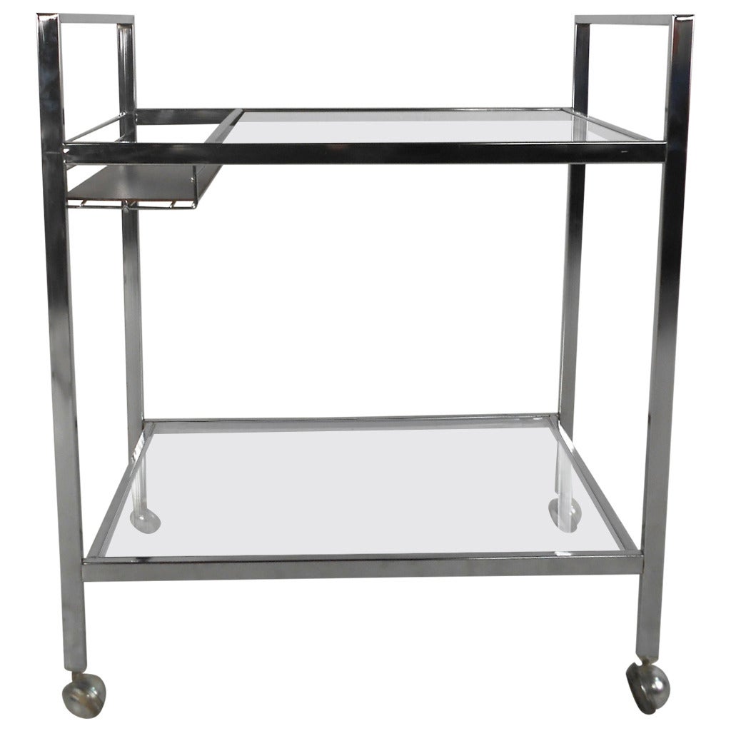 Mid-Century Modern Chrome and Glass Rolling Serving Cart at 1stDibs