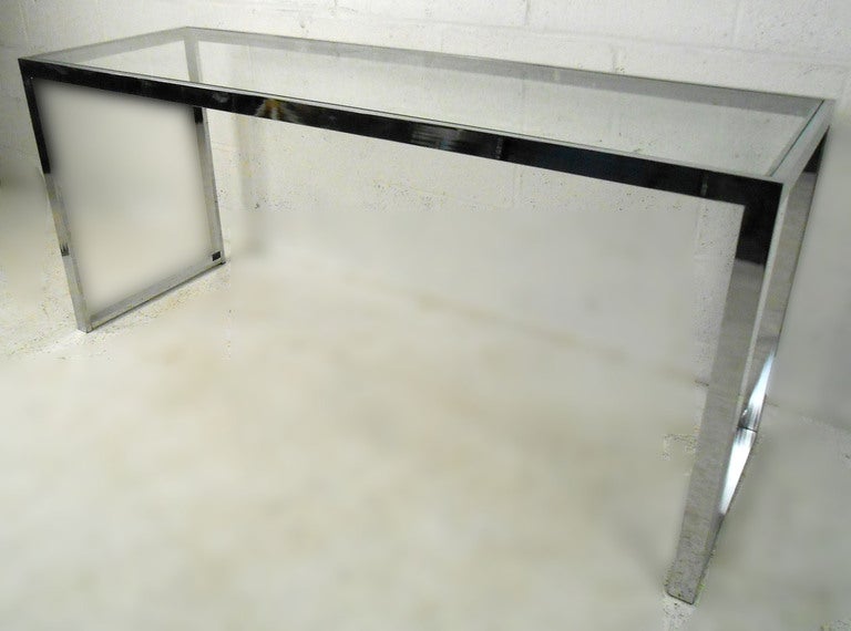 Mid-Century Modern Chrome and Glass Console Table at 1stDibs