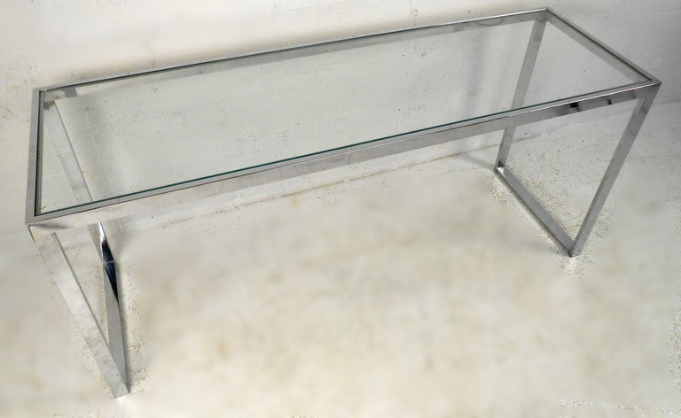 Mid-Century Modern Chrome and Glass Console Table at 1stDibs