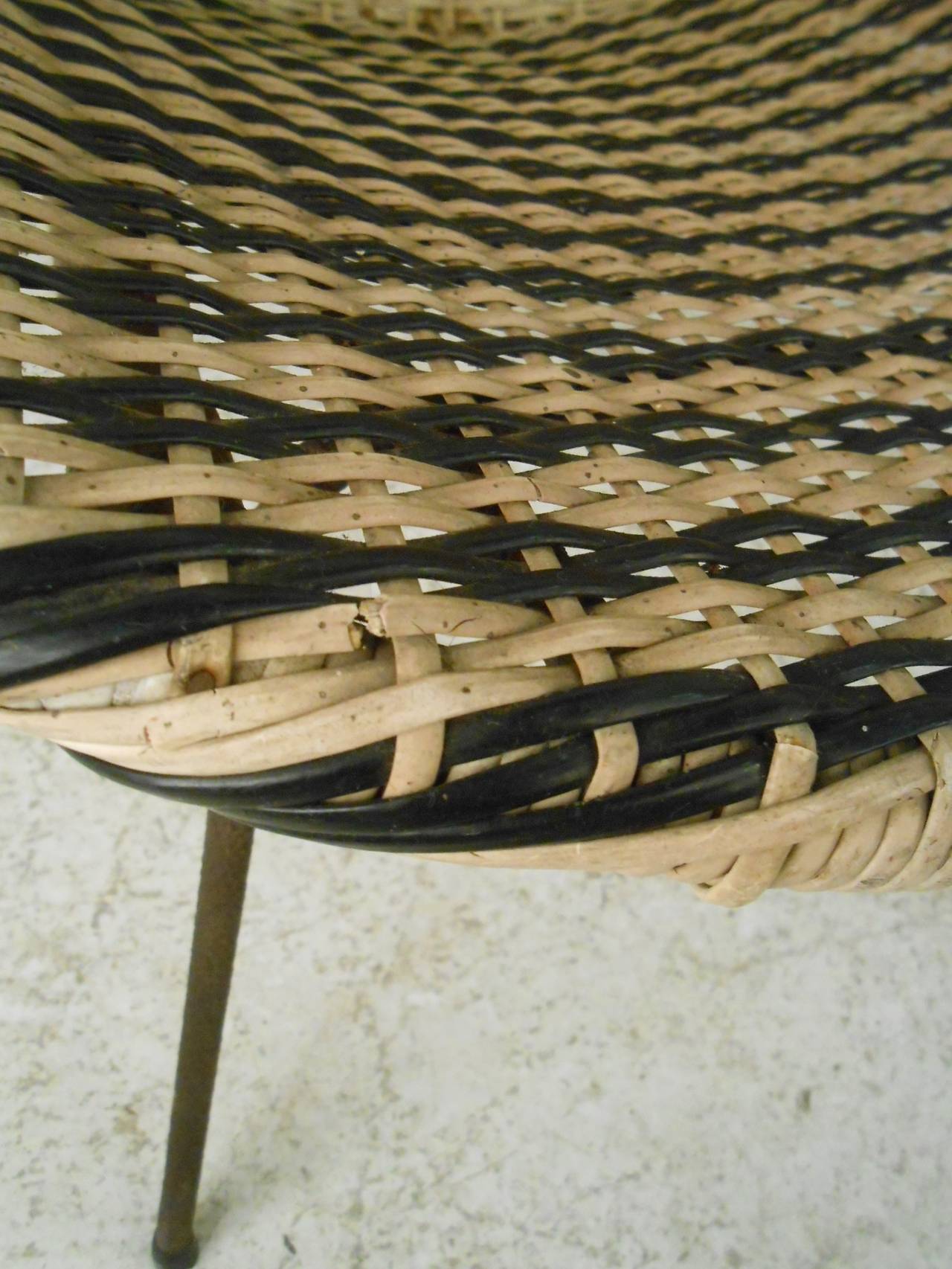 Mid-Century Modern Vinyl and Iron Woven Womb Chair at 1stDibs