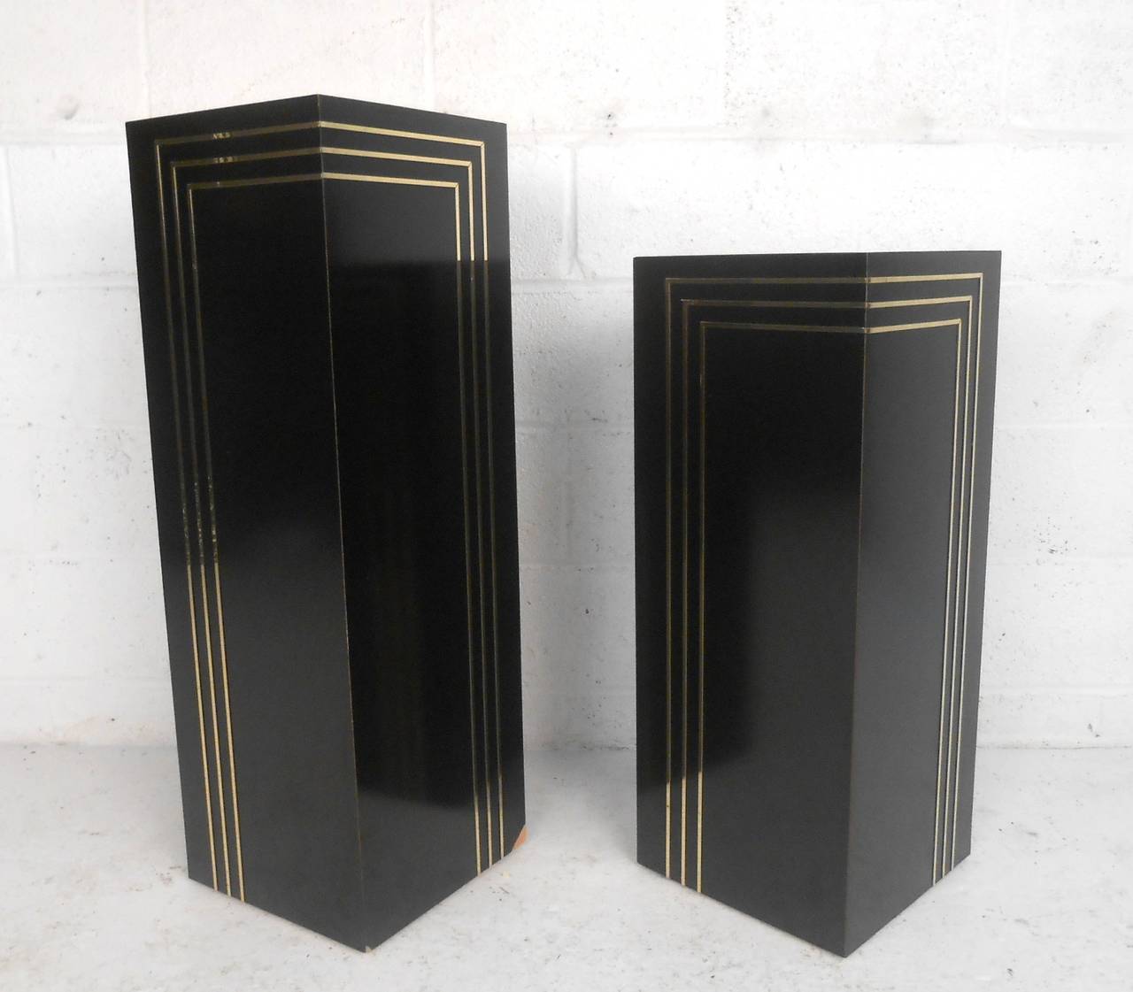 Pair of Mid-Century Modern Pedestal Columns with Brass Trim at 1stDibs