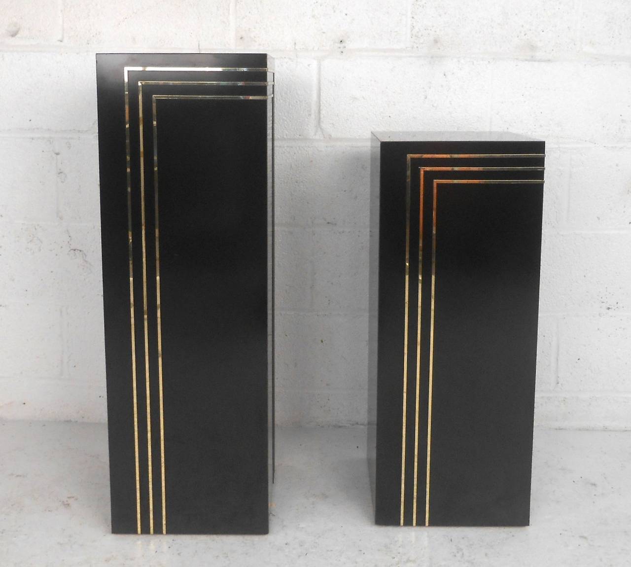 Pair of Mid-Century Modern Pedestal Columns with Brass Trim at 1stDibs