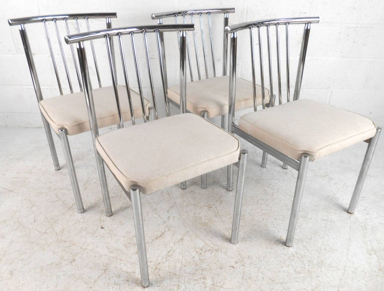 Set of Unique Mid-Century Modern Designer Chrome Dining Chairs at 1stDibs