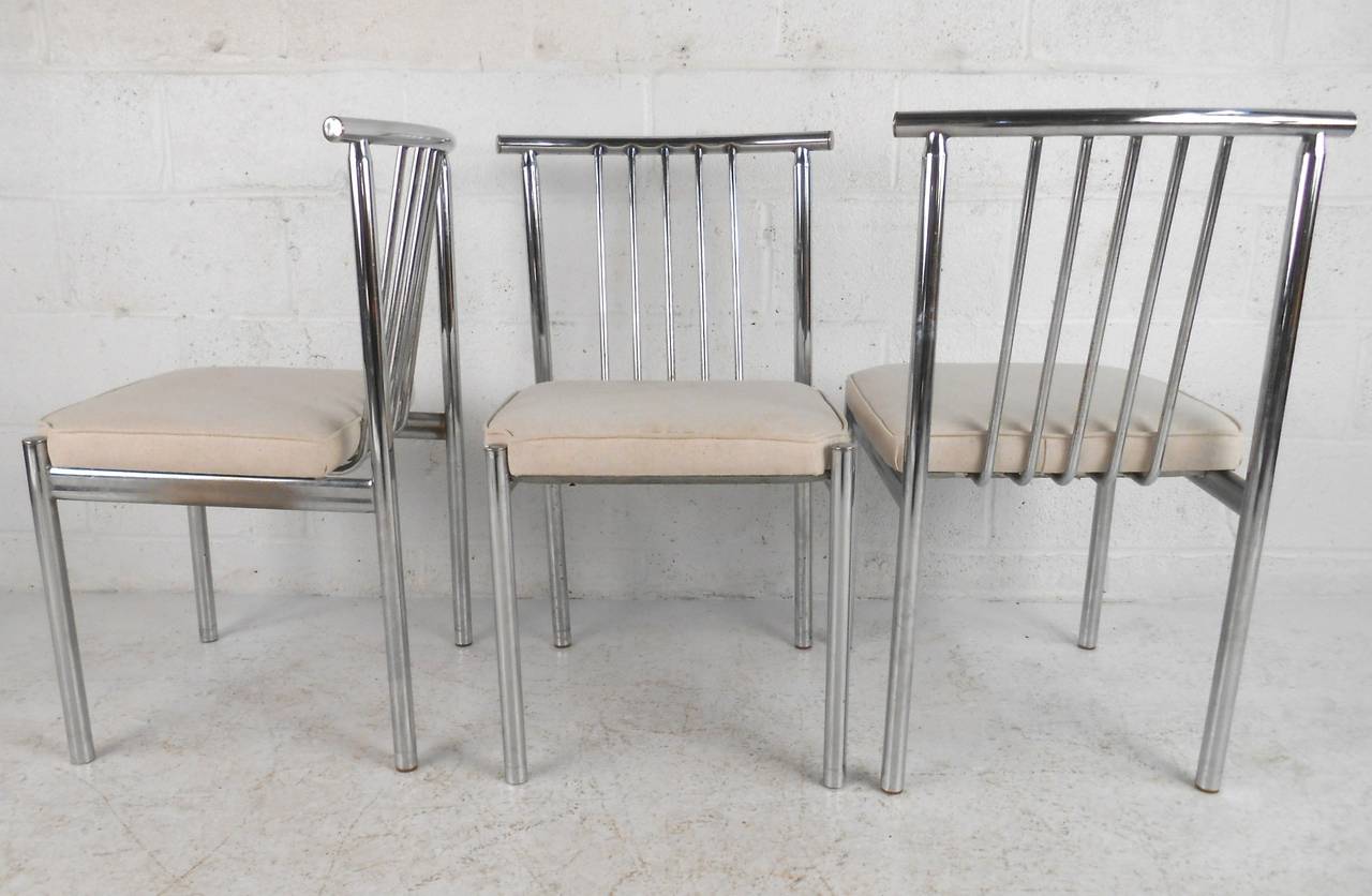 Set of Unique Mid-Century Modern Designer Chrome Dining Chairs at 1stDibs