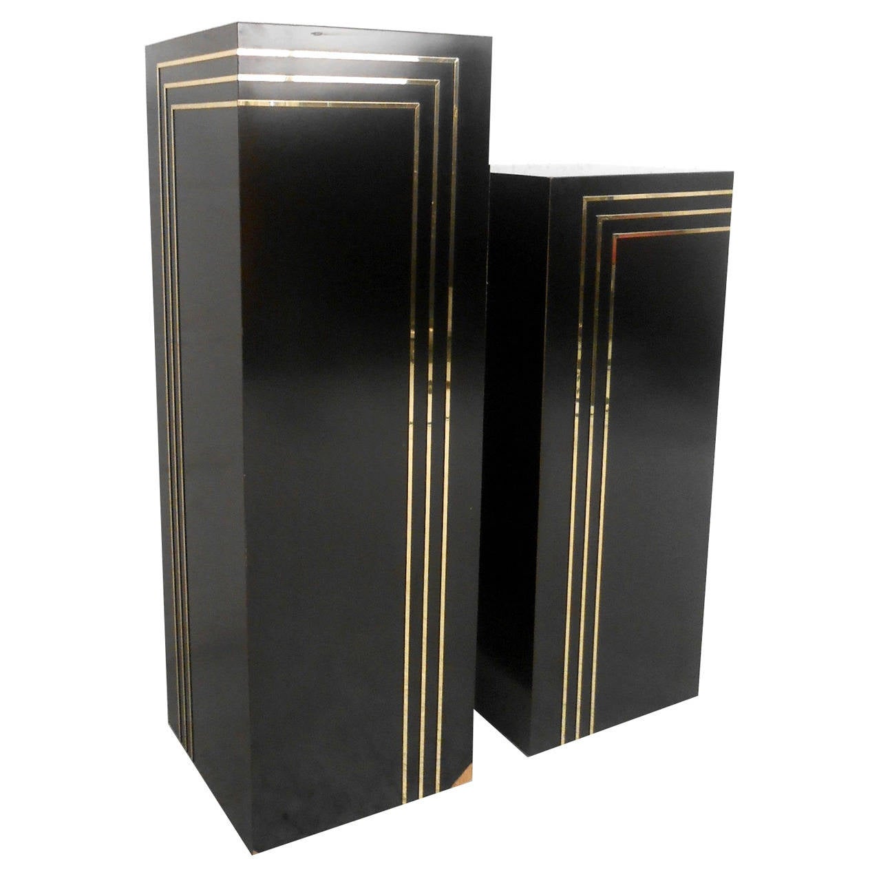 Pair of Mid-Century Modern Pedestal Columns with Brass Trim at 1stDibs