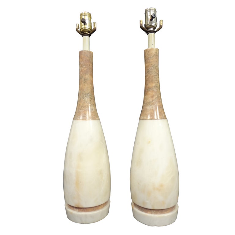 Pair of Marble "Bowling Pin" Lamps For Sale at 1stDibs