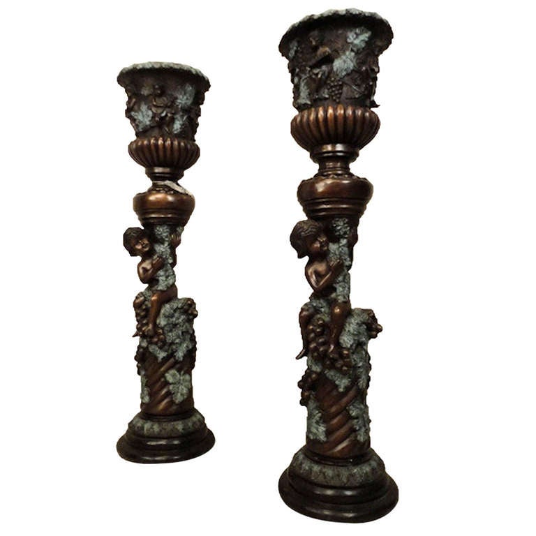 Pair of Detailed Pillars In Bronze at 1stDibs