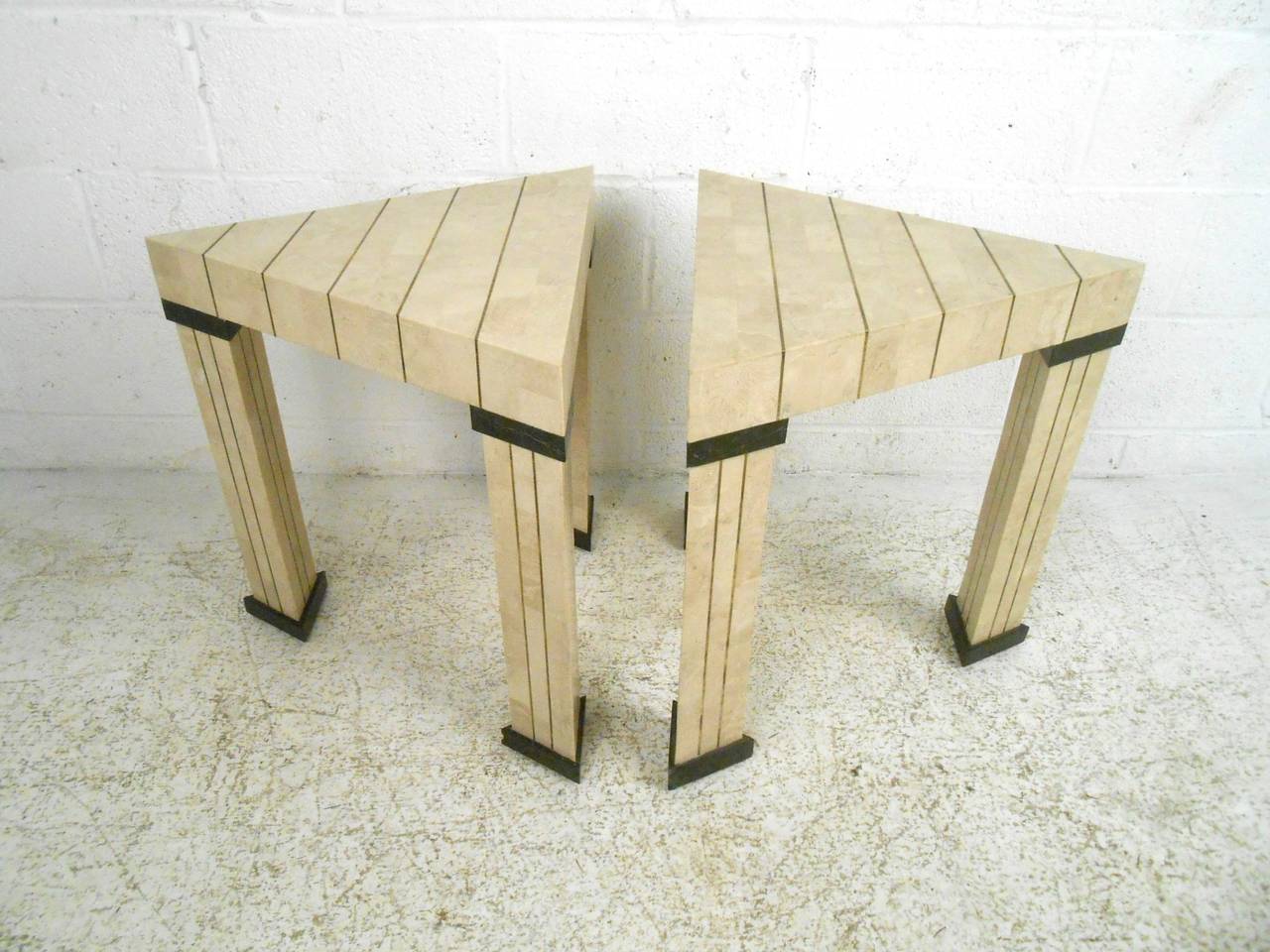 Pair of Mid-Century Modern Maitland Smith Style Triangular End Tables ...
