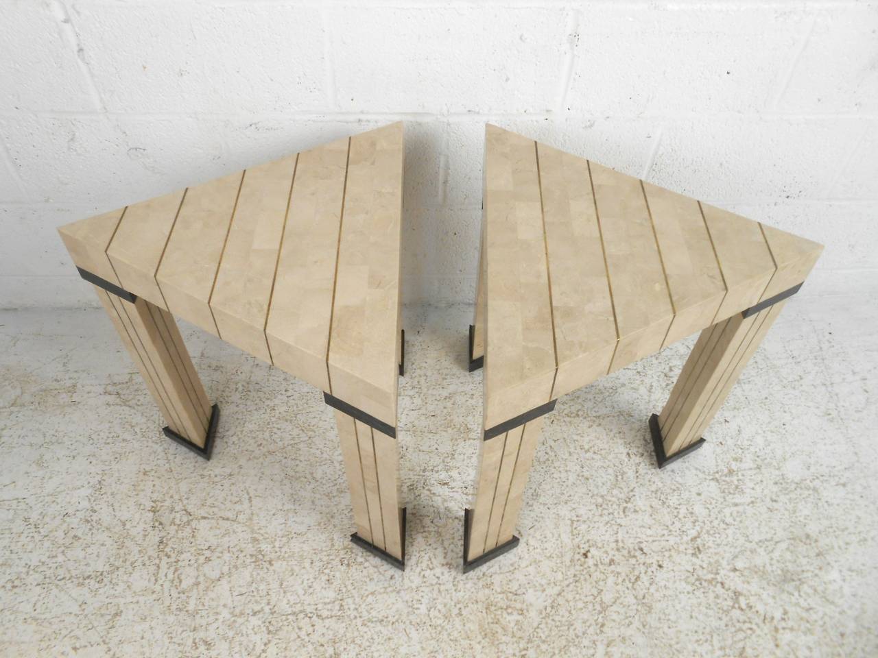 Pair of Mid-Century Modern Maitland Smith Style Triangular End Tables ...