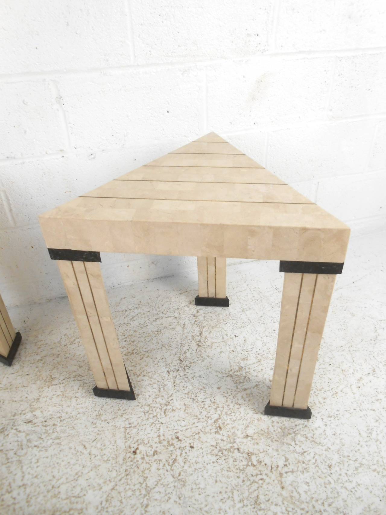 Pair of Mid-Century Modern Maitland Smith Style Triangular End Tables ...