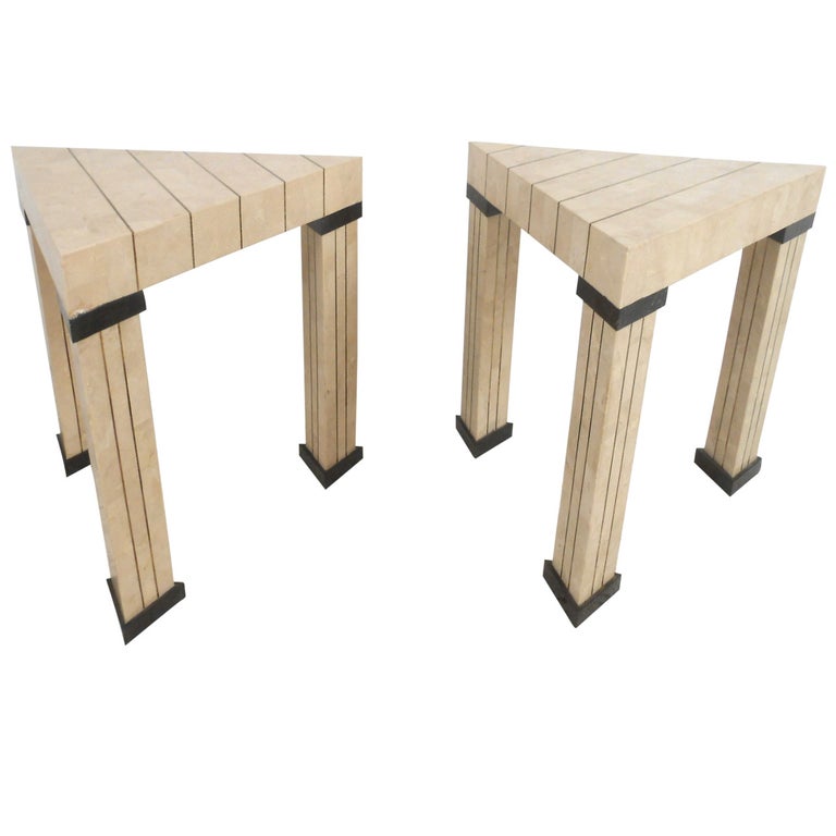 Pair of Mid-Century Modern Maitland Smith Style Triangular End Tables ...