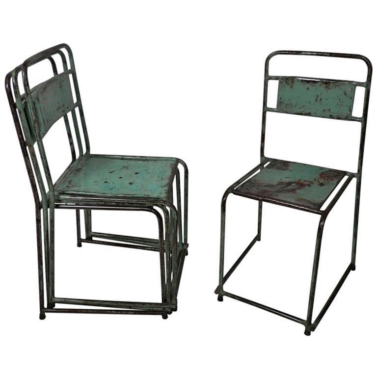 Distressed Industrial Stackable Chairs at 1stDibs