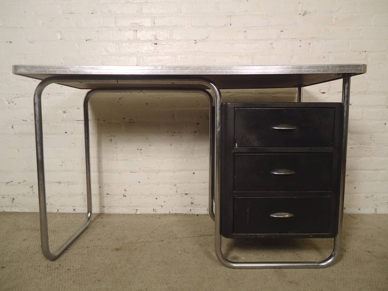 Royal Chrome Black Metal Desk at 1stDibs