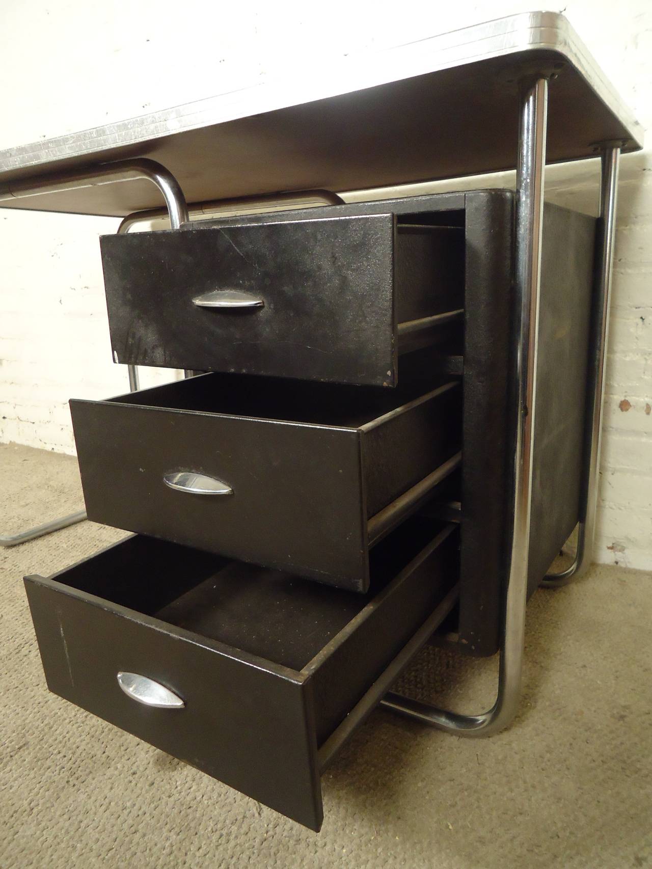 Royal Chrome Black Metal Desk at 1stDibs