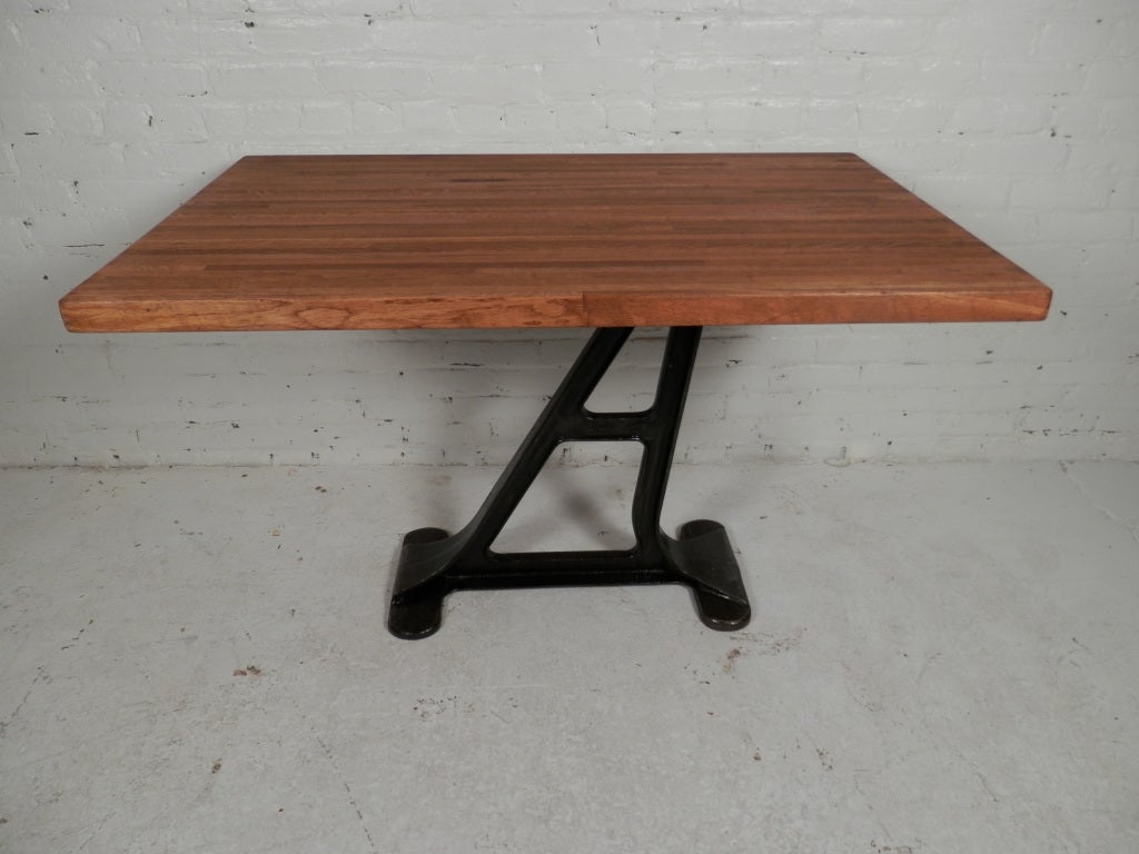 Industrial Metal Iron Base Table With Butcher Block Top at 1stDibs