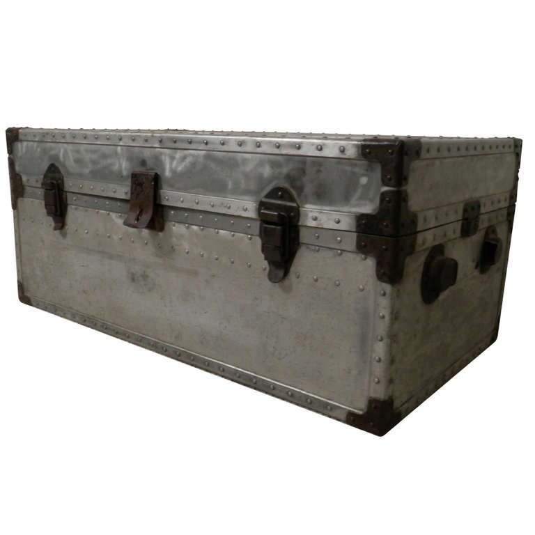 Heavy Duty Vintage Metal Trunk at 1stDibs | vintage metal trunks for ...
