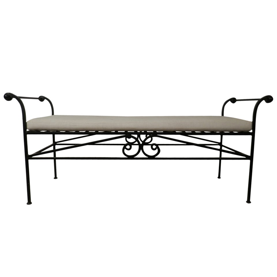 Vintage Iron Bench w/ Cushion at 1stDibs | wrought iron bench with ...