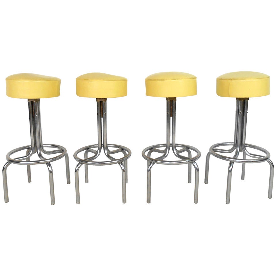 Set of Vintage Mid-Century Modern Vinyl and Chrome Counter Bar Stools ...