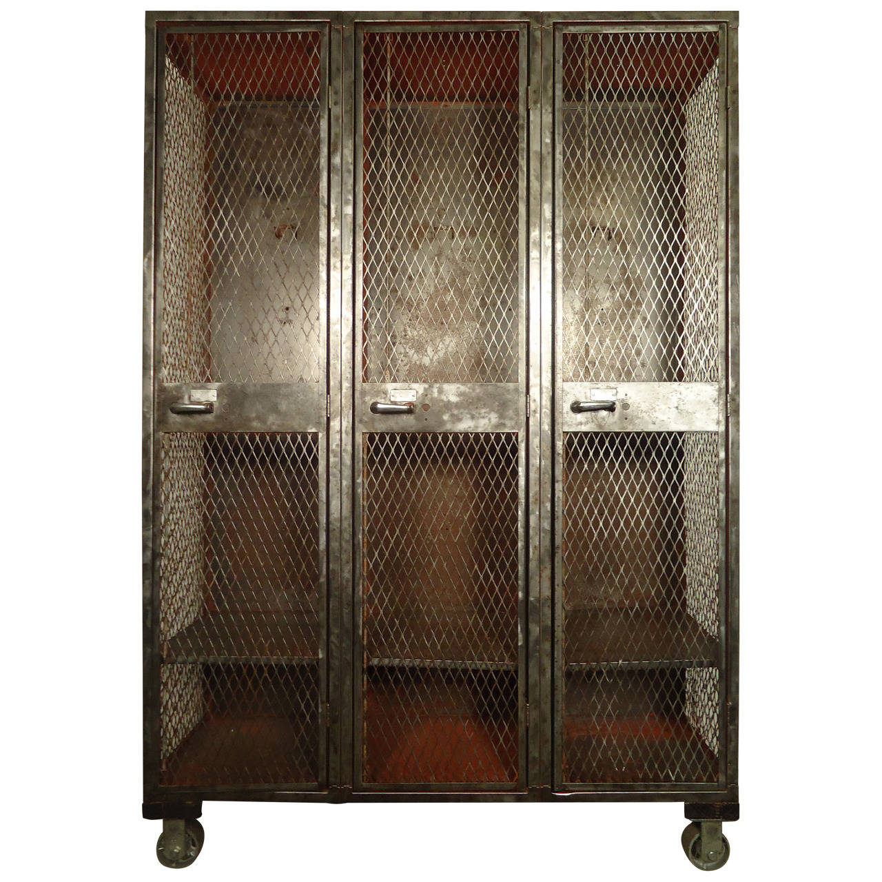 Impressive Three-Door Industrial Locker Unit on Casters at 1stDibs