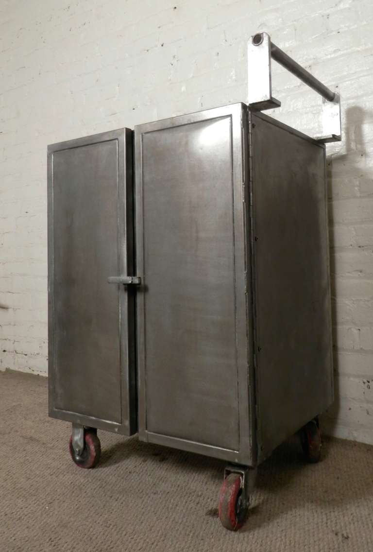 Mid Century Industrial Metal Rolling Cart For Sale at 1stDibs