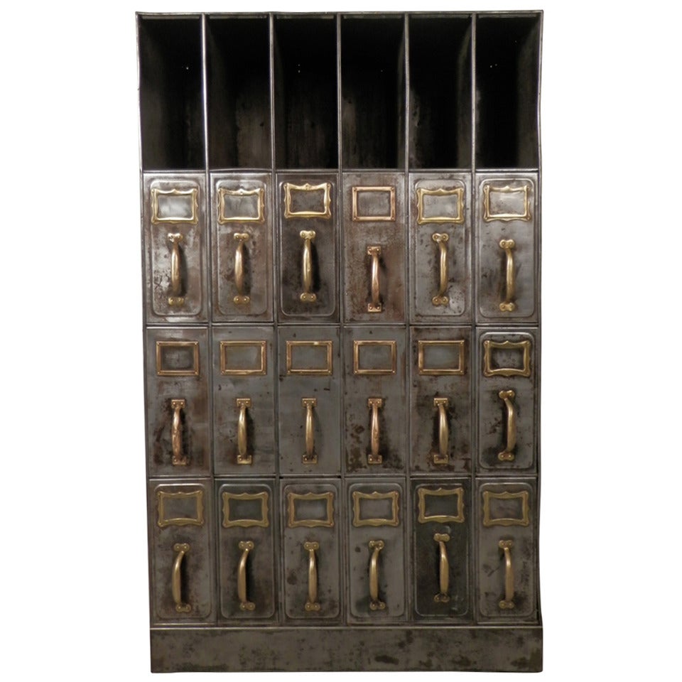 Heavy Duty Metal File Cabinet w/ Brass Hardware at 1stDibs