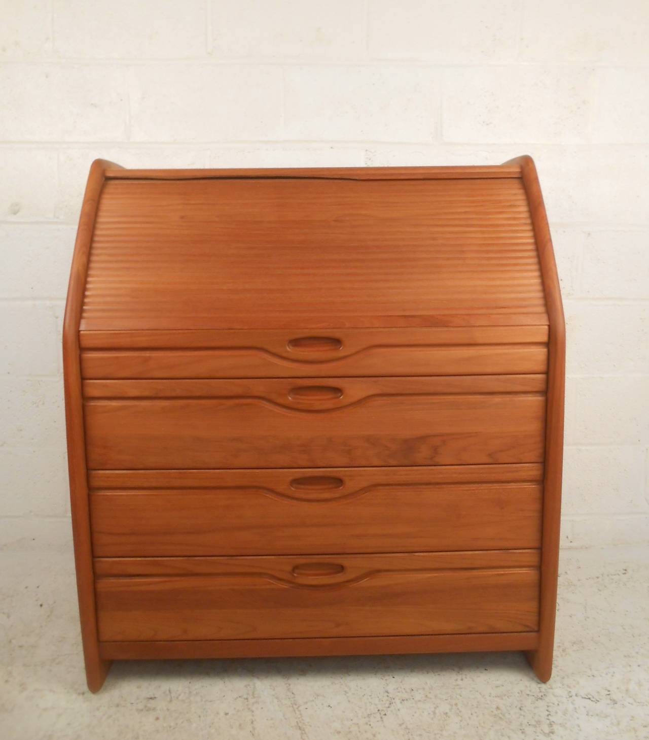 Midcentury Scandinavian Teak Roll Top Desk at 1stDibs