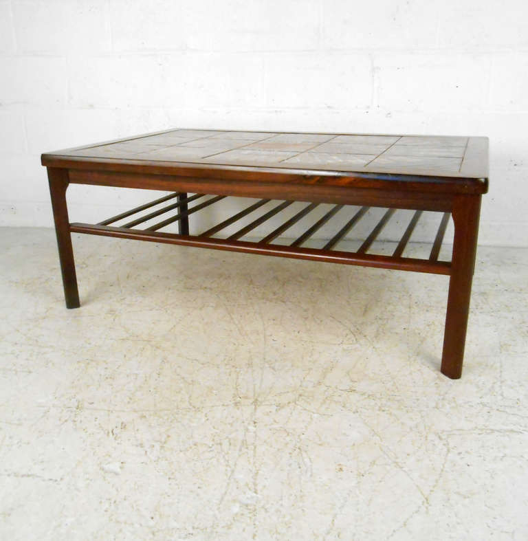 Mid-Century Modern Rosewood Coffee Table w/ Painted Tile Inlay at ...