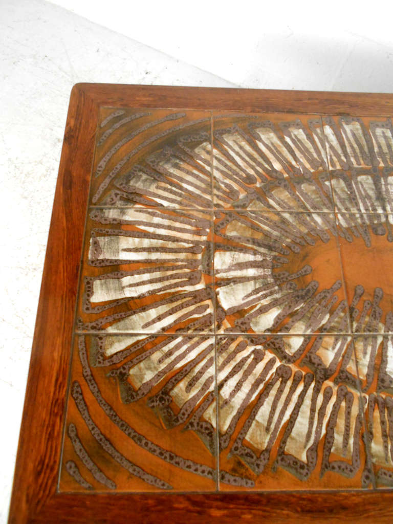 Mid-Century Modern Rosewood Coffee Table w/ Painted Tile Inlay at ...