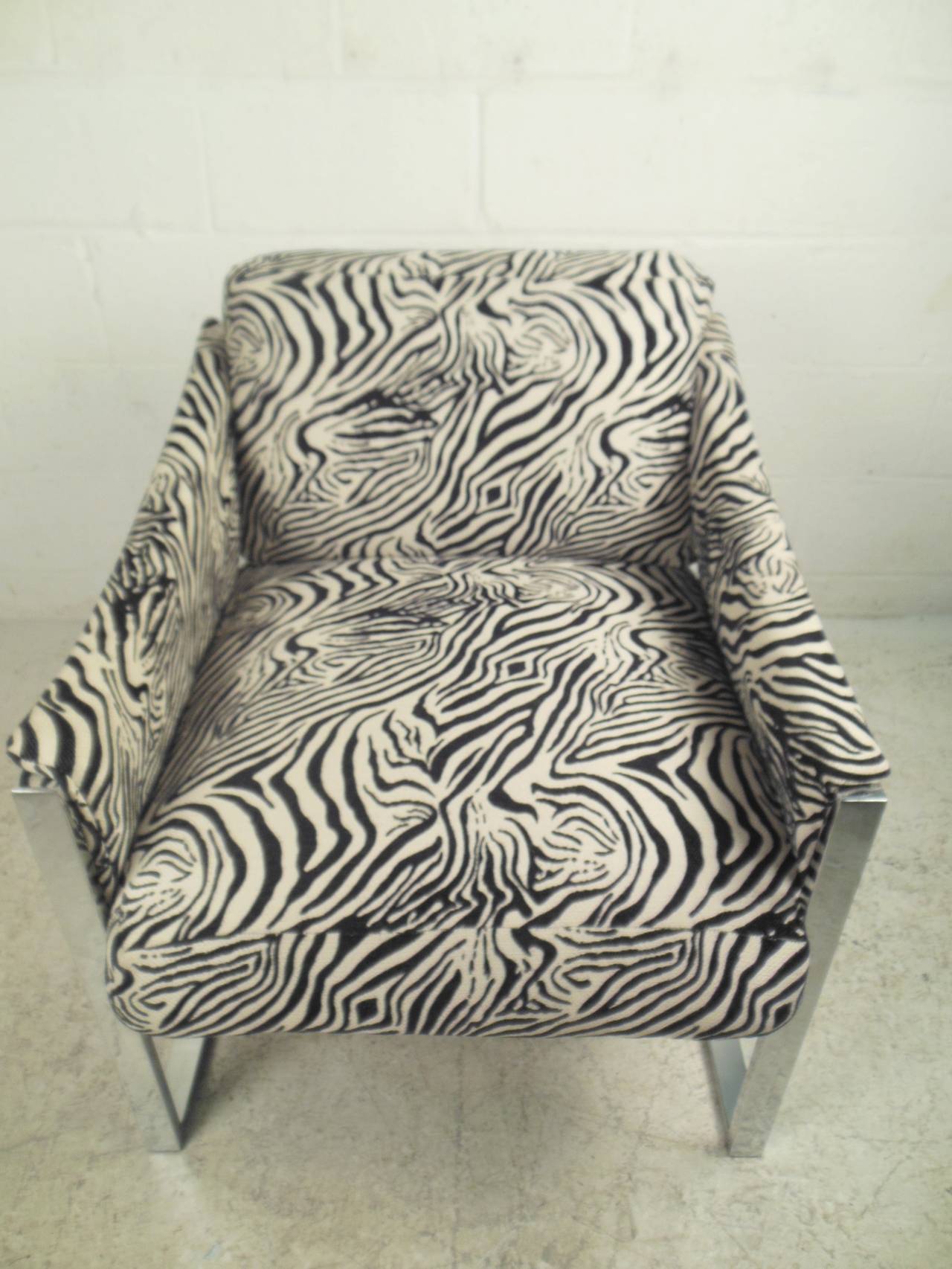 Vintage Chrome Lounge Chair with Zebra Print For Sale at 1stDibs