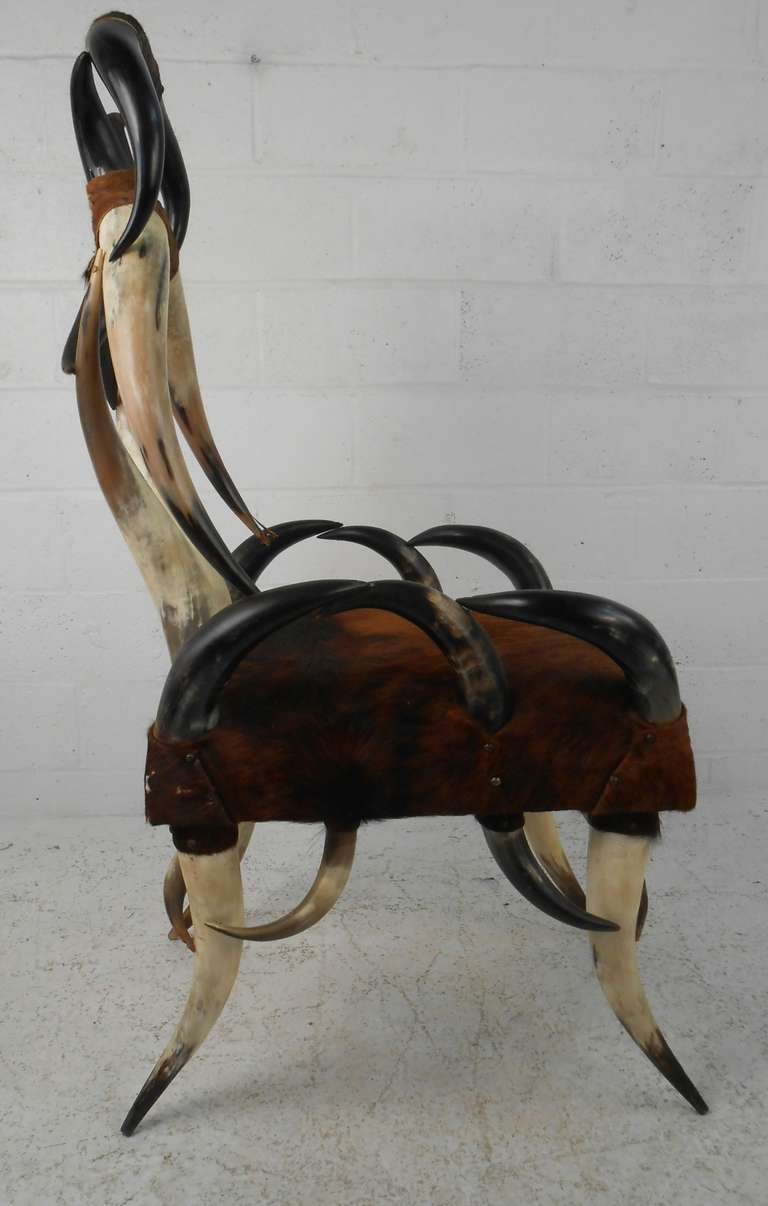 Rustic Longhorn Chair with Cowhide Upholstery For Sale at 1stDibs