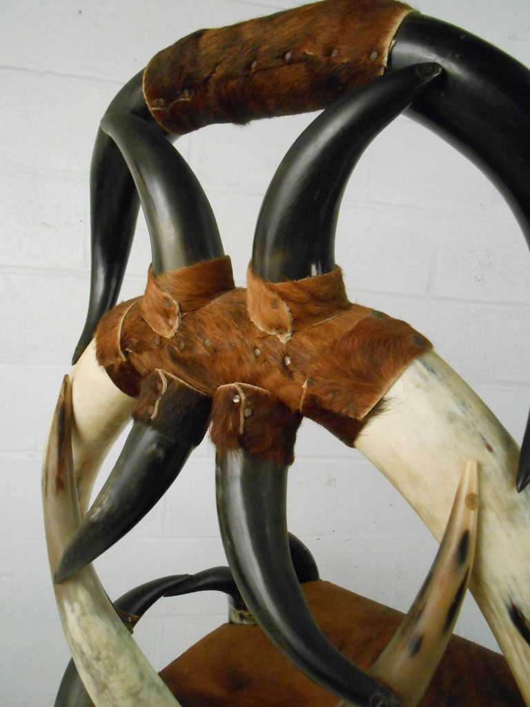 Rustic Longhorn Chair with Cowhide Upholstery For Sale at 1stDibs