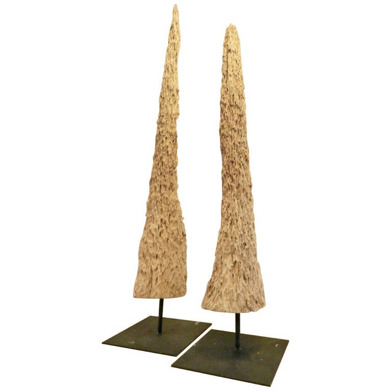Pair Of Unique Petrified Wood Sculptures On Custom Display Stands at ...