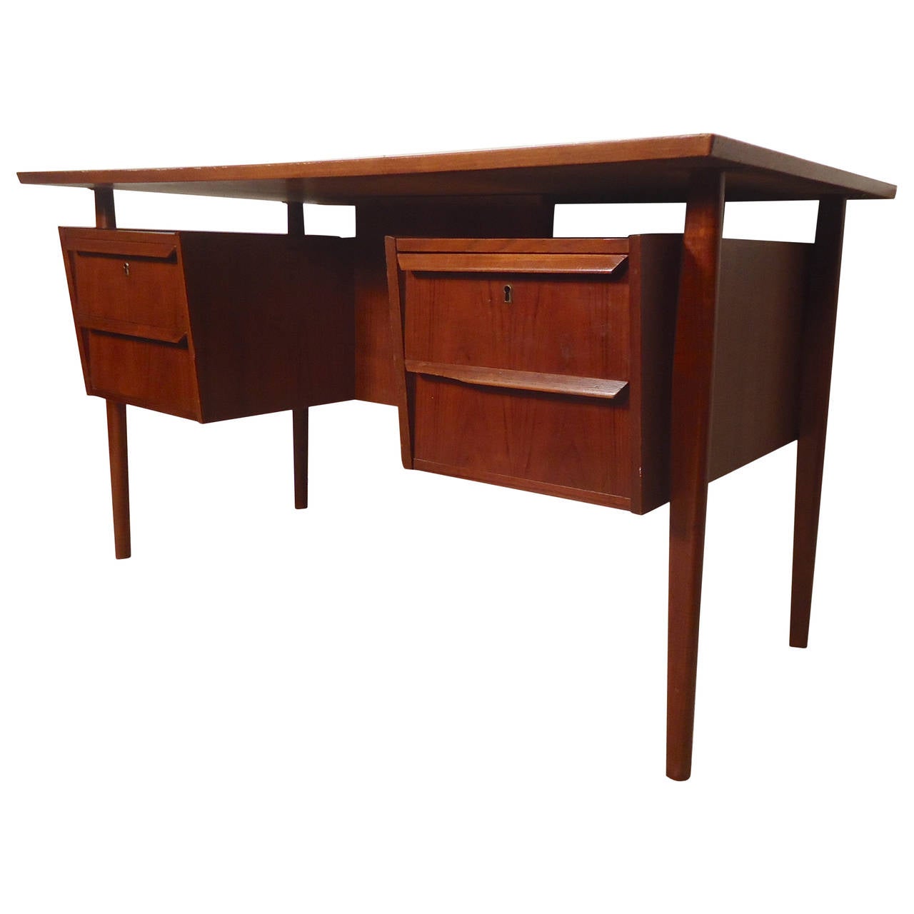 Danish Angular Desk with Finished Back at 1stDibs