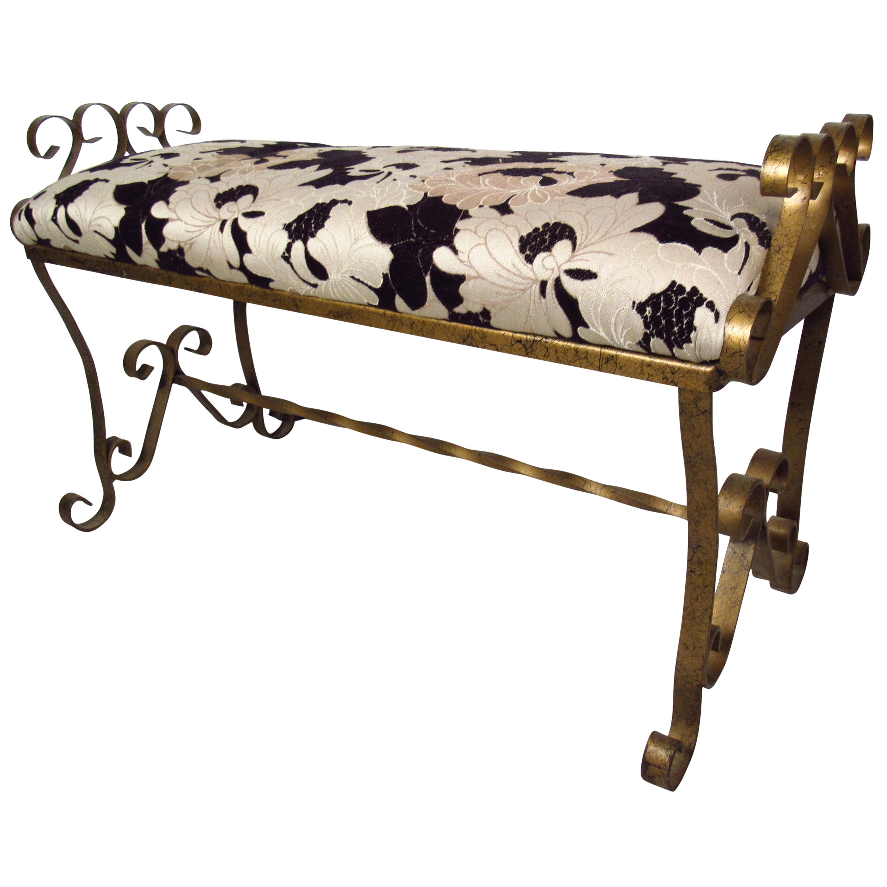 Gilded Wrought Iron Bench with Floral Upholstery at 1stDibs | wrought ...