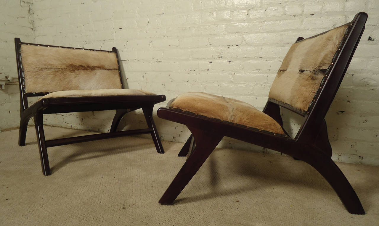 Pair of Mid Century Style Cowhide Covered Side Chairs at 1stDibs