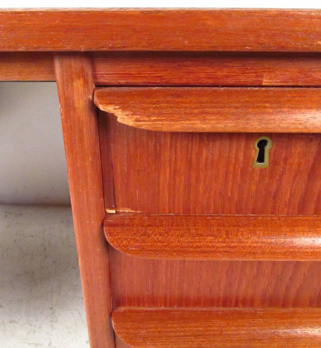 Double-Sided Scandinavian Modern Teak Desk at 1stDibs