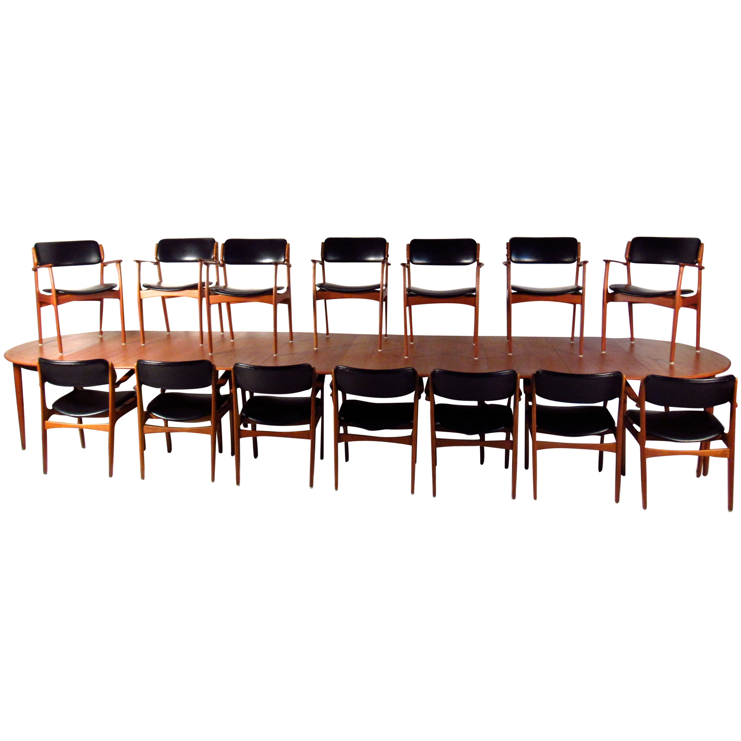 Massive Mid-Century Teak Conference Table with Eric Buck Dining Chairs ...