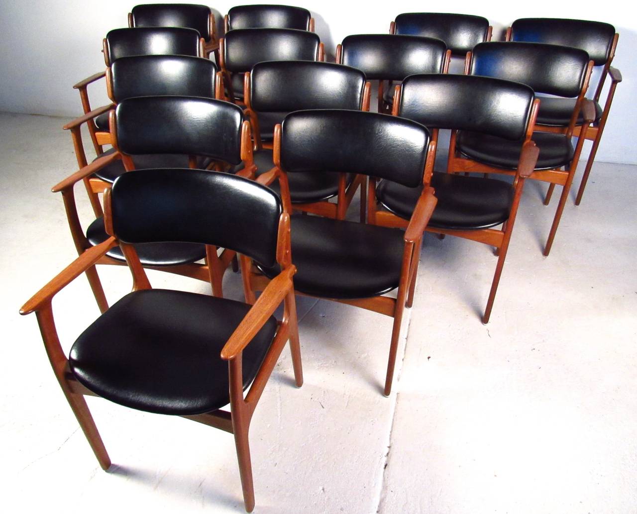Massive Mid-Century Teak Conference Table with Eric Buck Dining Chairs ...