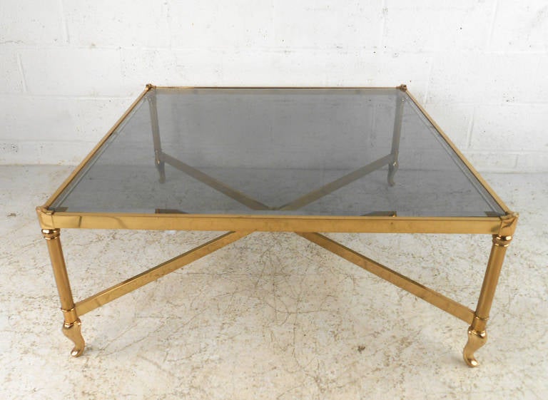 Unique Mid-Century Brass And Smoked Glass Cocktail Table at 1stDibs