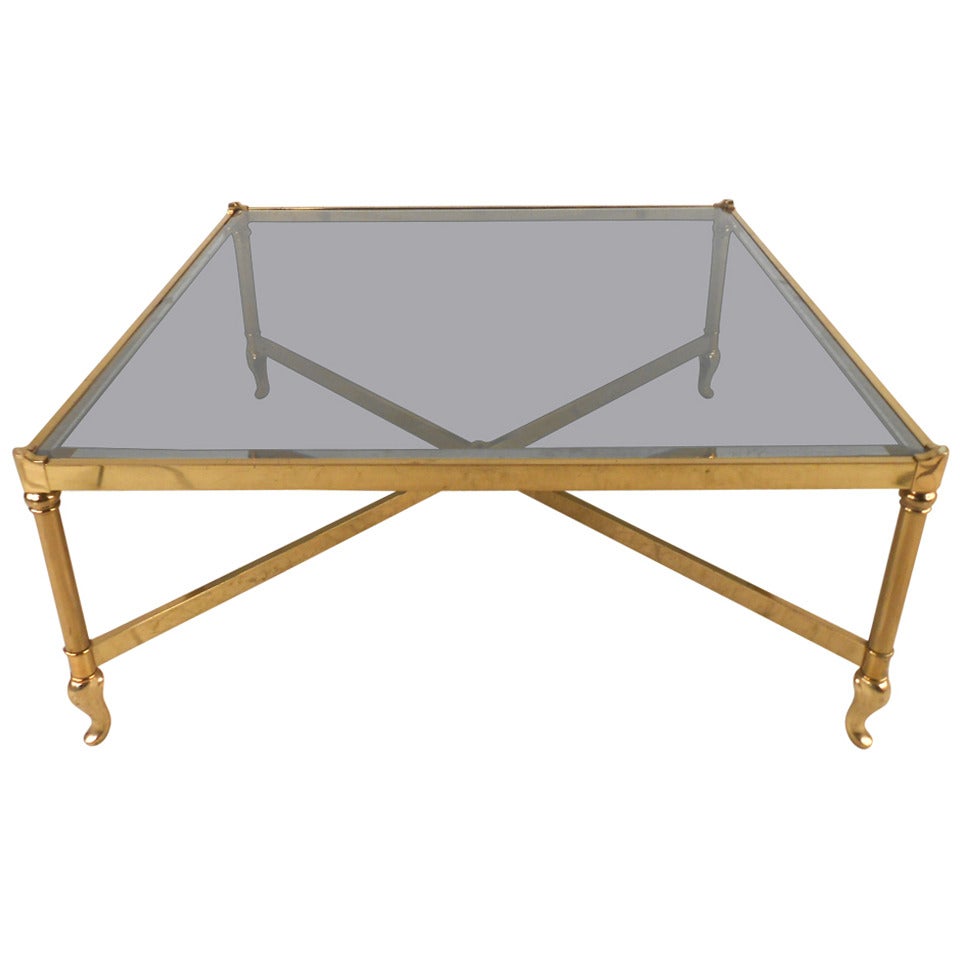 Unique Mid-Century Brass And Smoked Glass Cocktail Table at 1stDibs