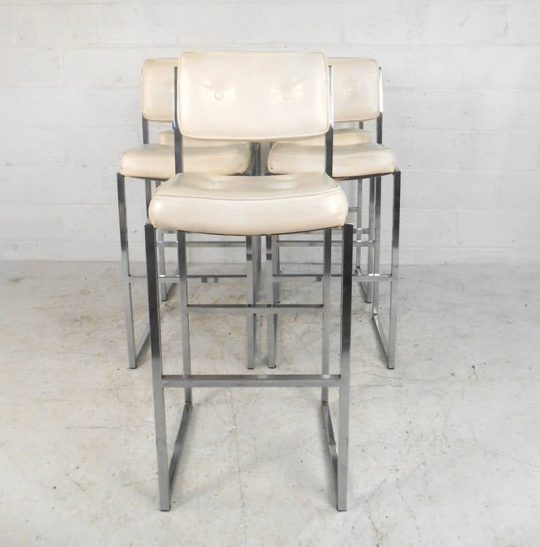 Set of Five Mid-Century Modern Bar Stools by Chromcraft at 1stDibs