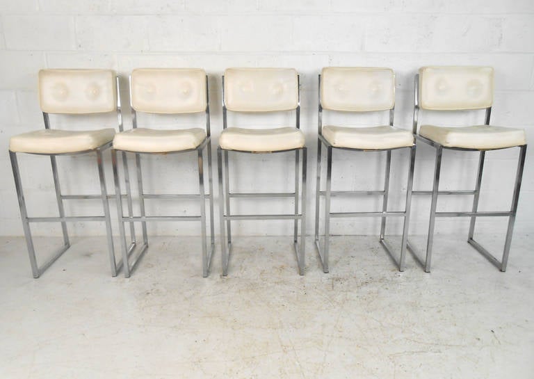 Set of Five Mid-Century Modern Bar Stools by Chromcraft at 1stDibs