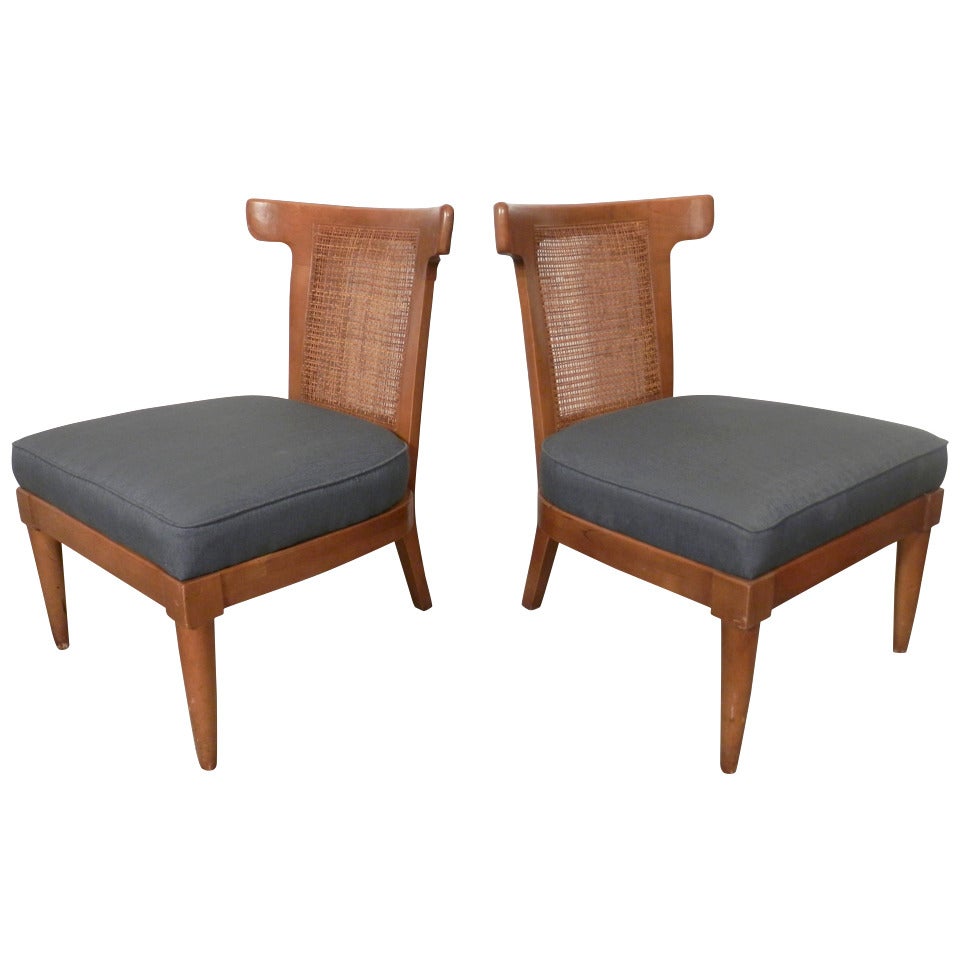 Pair Of Mid-Century Modern Wicker Back Chairs at 1stDibs