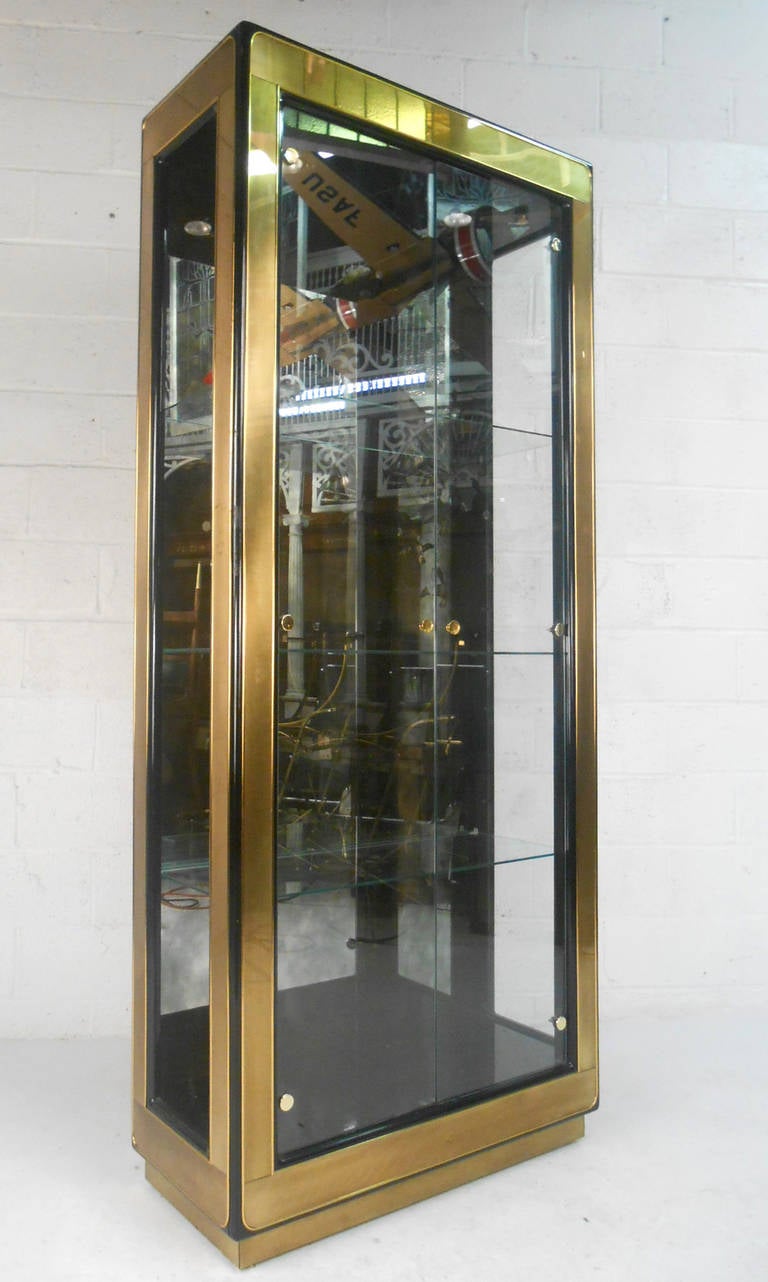 Mid-Cenury Modern Black Lacquer and Brass Mastercraft Display Cabinet ...