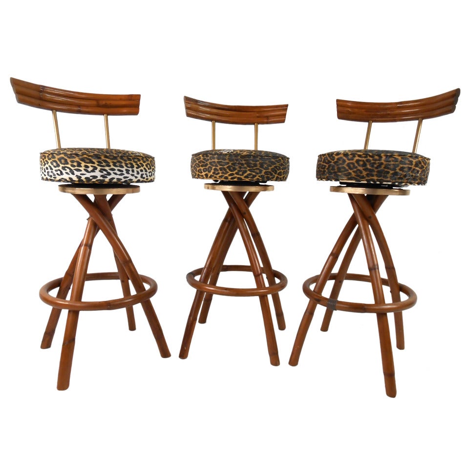 Set of Mid-Century Rattan Bar Stools at 1stDibs | mid century rattan ...