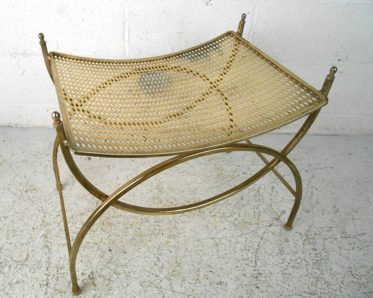 Ornate Mid-Century Modern Brass Stool Ottoman at 1stDibs