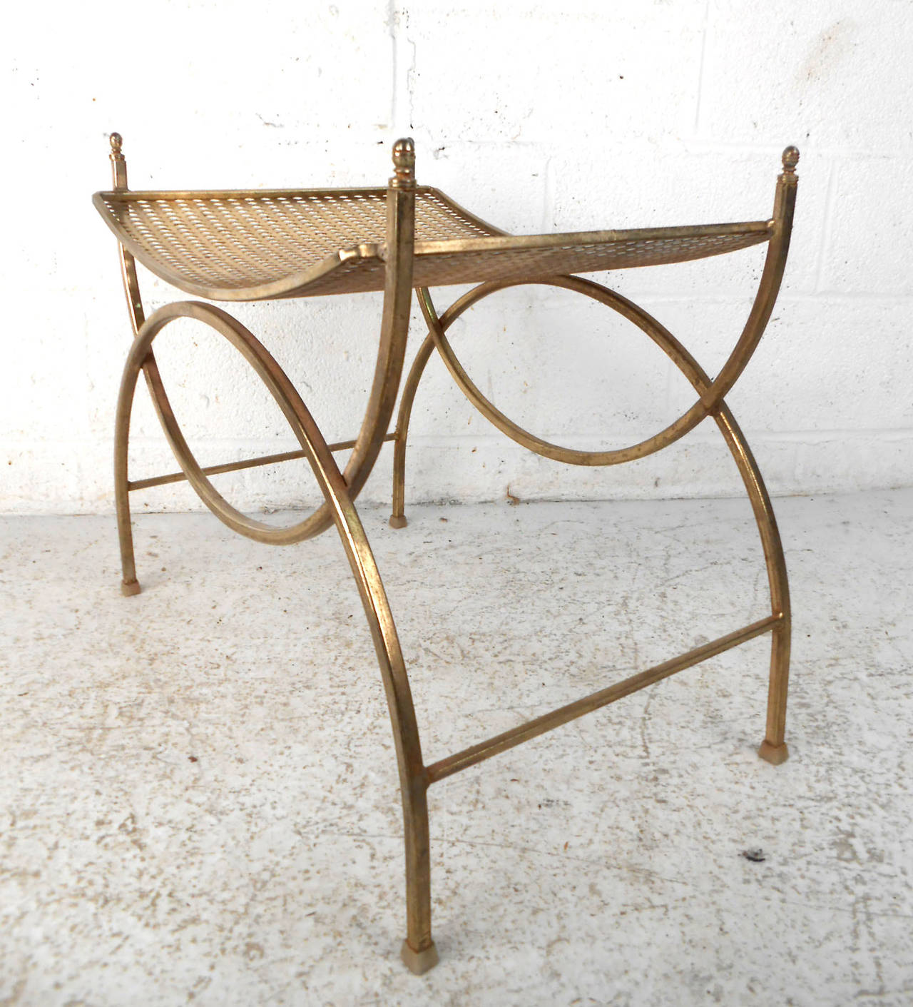 Ornate Mid-Century Modern Brass Stool Ottoman at 1stDibs